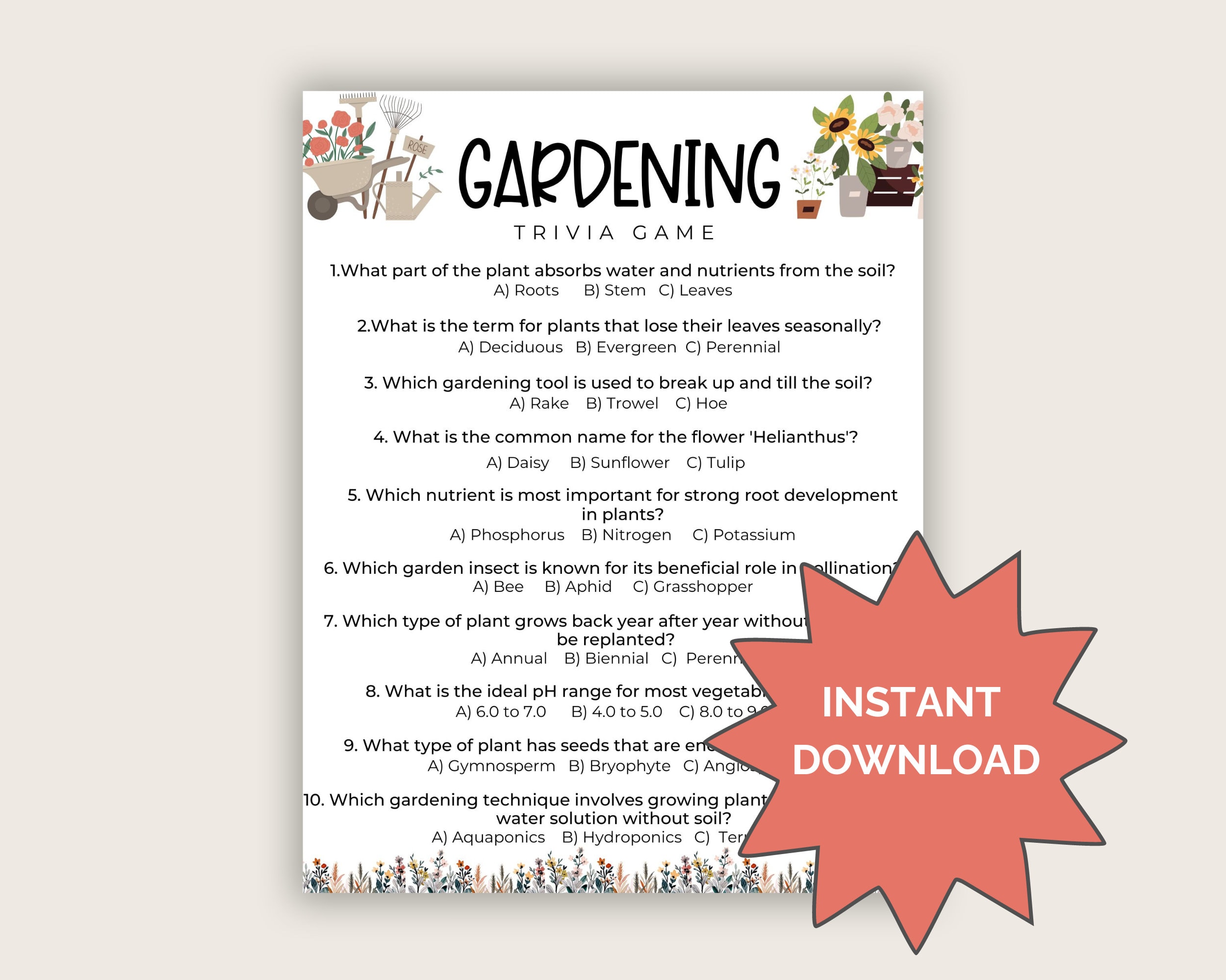 Gardening Trivia Game Printable | Gardening Trivia | Gardening Trivia ...