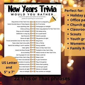 New Years Would You Rather, NYE Games, New Years Eve Game Printable ...