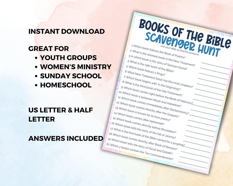 Bible Scavenger Hunt Bible Trivia, Womens Retreat Games, Scripture ...
