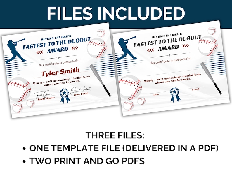 Funny Baseball Awards, Baseball Certificate, Funny Team Awards, Funny ...