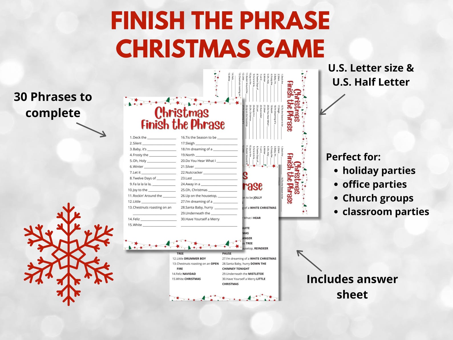 Christmas Finish the Phrase, Christmas Party Game, Christmas Party ...
