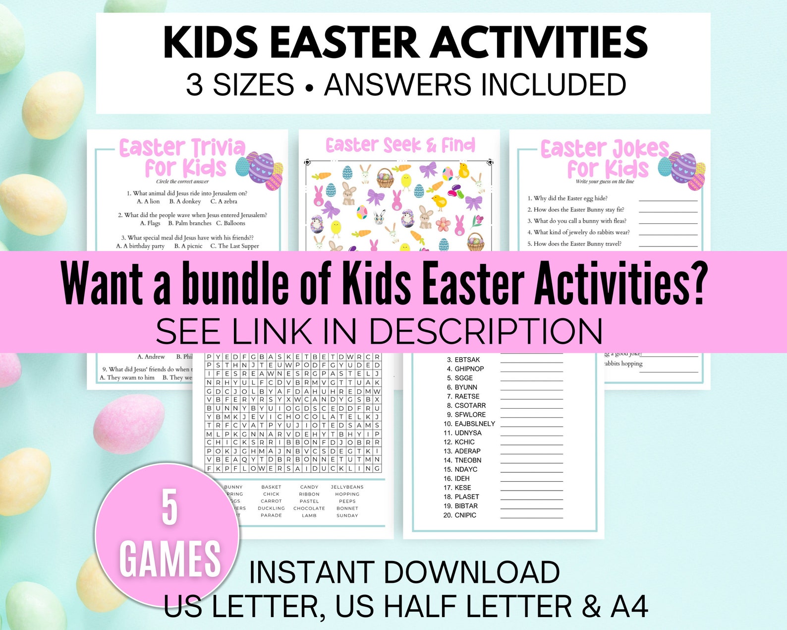 Kids Easter Wordsearch | Easter Printable Game | Easter Word Search for ...