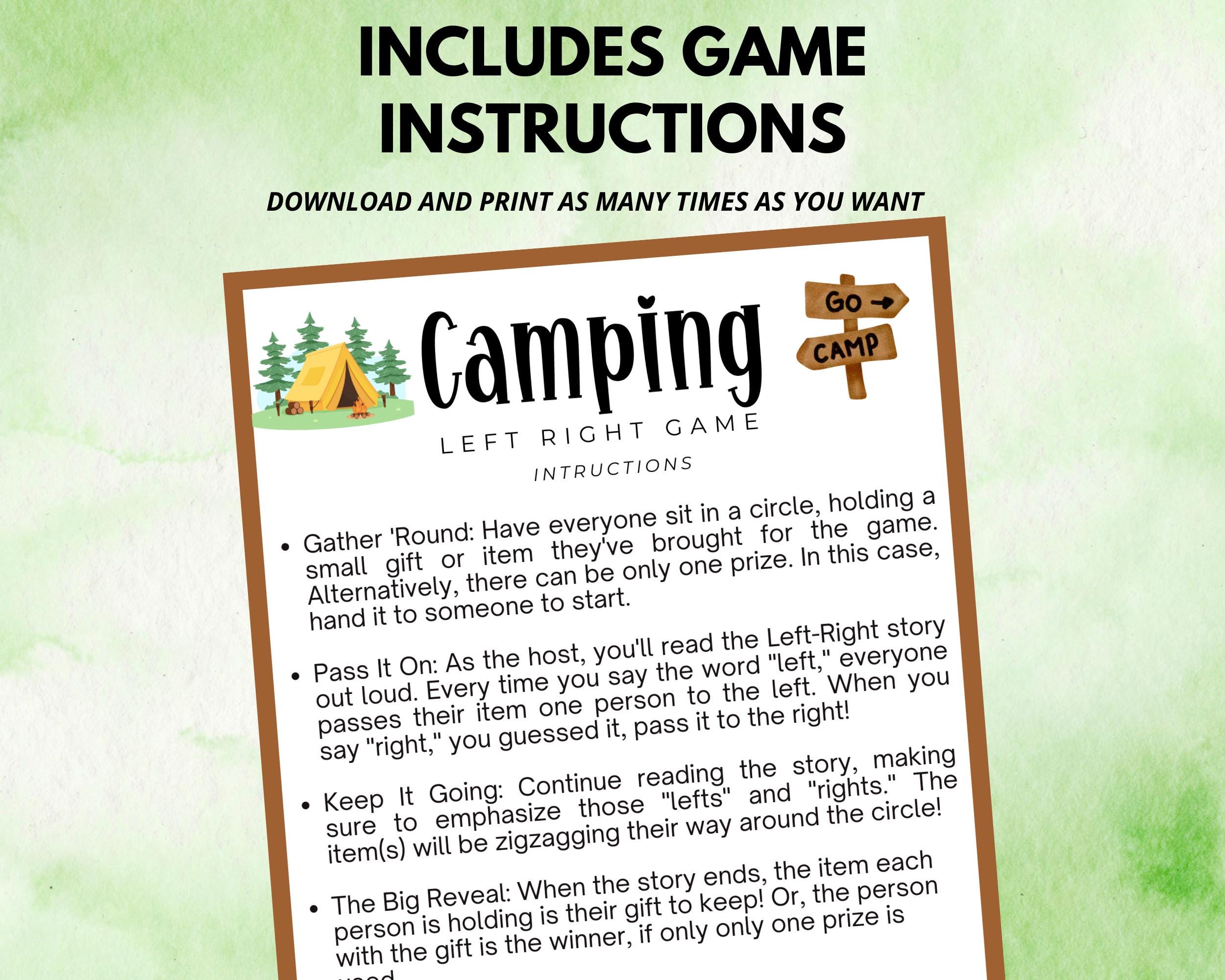 Camping Left Right Game Printable, Camping Printable Activity, Pass the ...