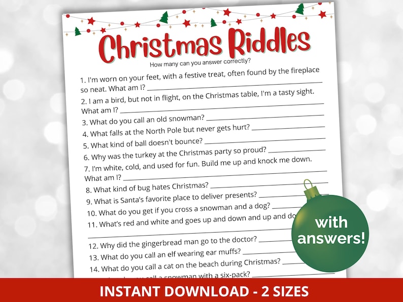 Christmas Riddles Who Am I, Printable Christmas Party Game, Kids ...
