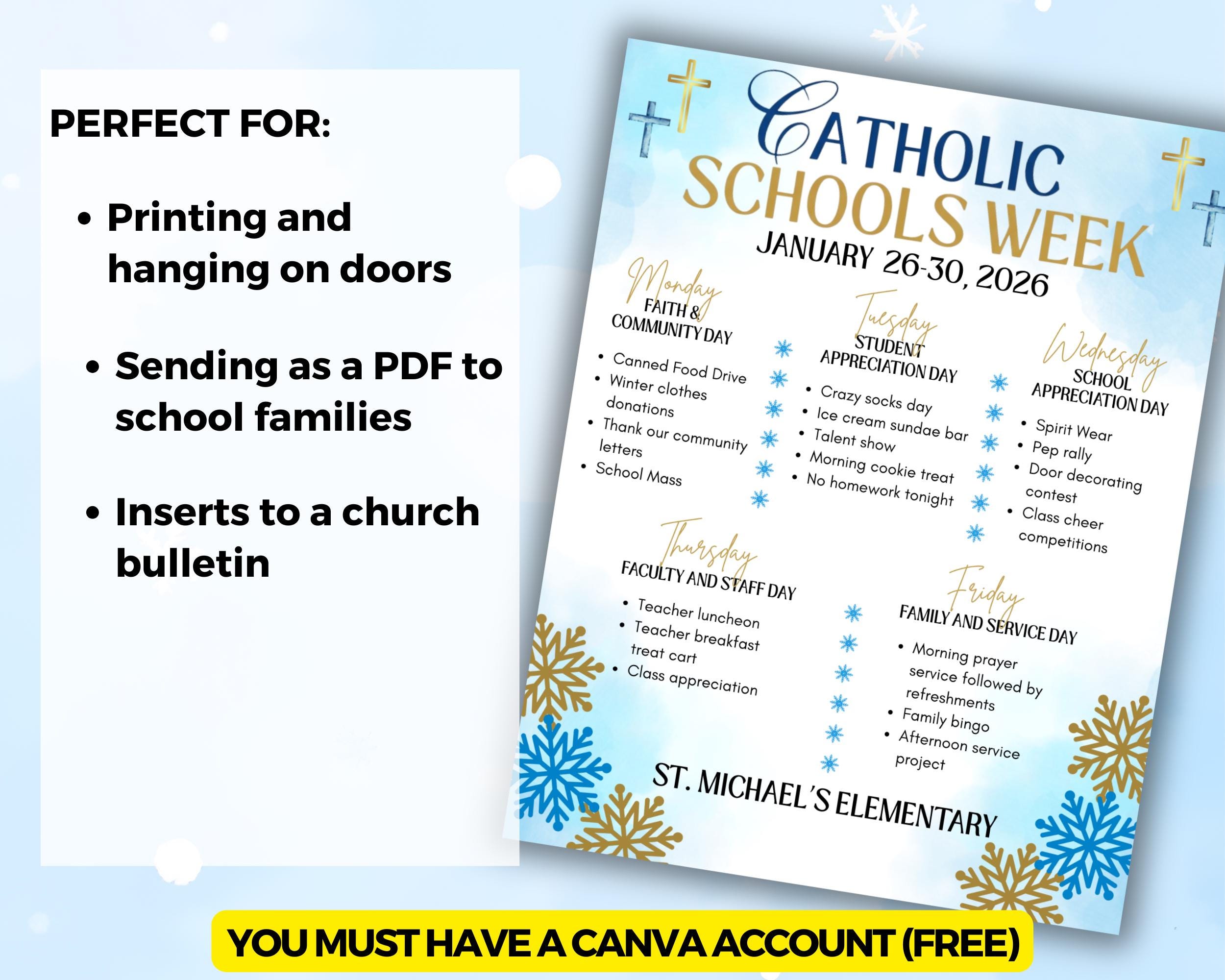 Catholic Schools Week Template, Editable Event Flyer, Printable Student ...