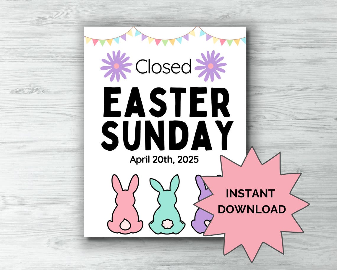 Closed for Easter Printable Sign, Good Friday Closed Sign, Easter ...