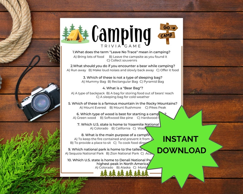 Campfire Trivia Printable; Camping Trivia Printable for Kids Camping ...
