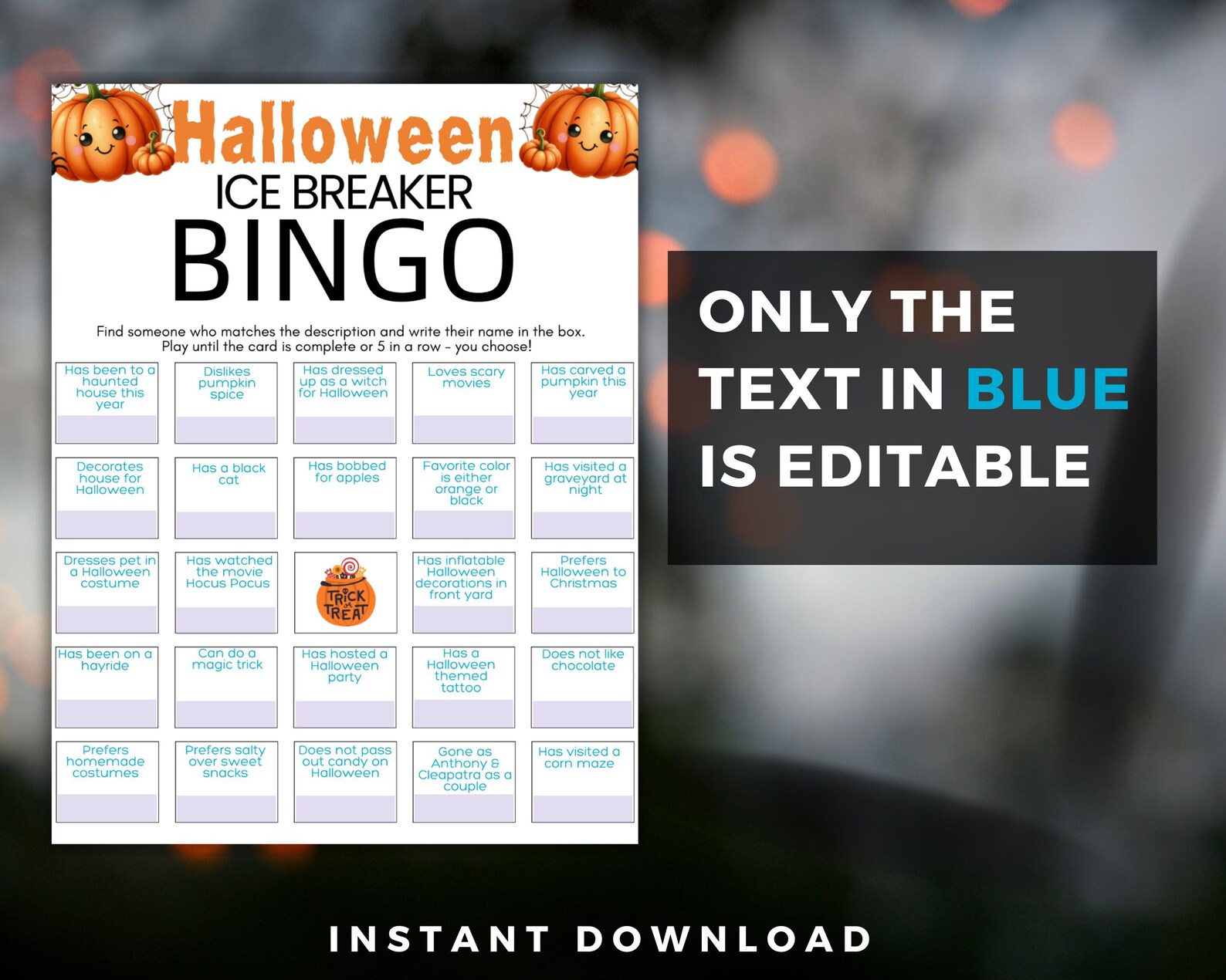Find Someone Who Bingo Editable, Halloween Ice Breaker Game, Office ...