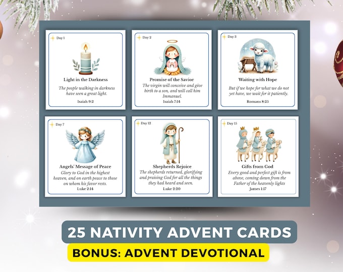 25 Day Nativity Advent Printable Cards, Christian Christmas Story ...