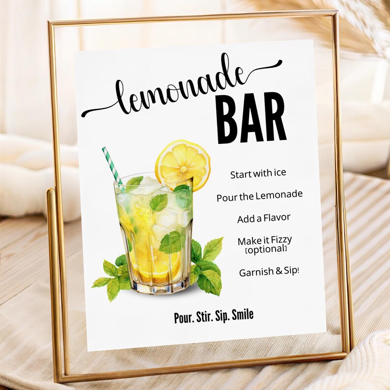 Lemonade Bar Recipe Sign, Lemonade Recipe, Lemonade Bar Sign, Mocktail ...