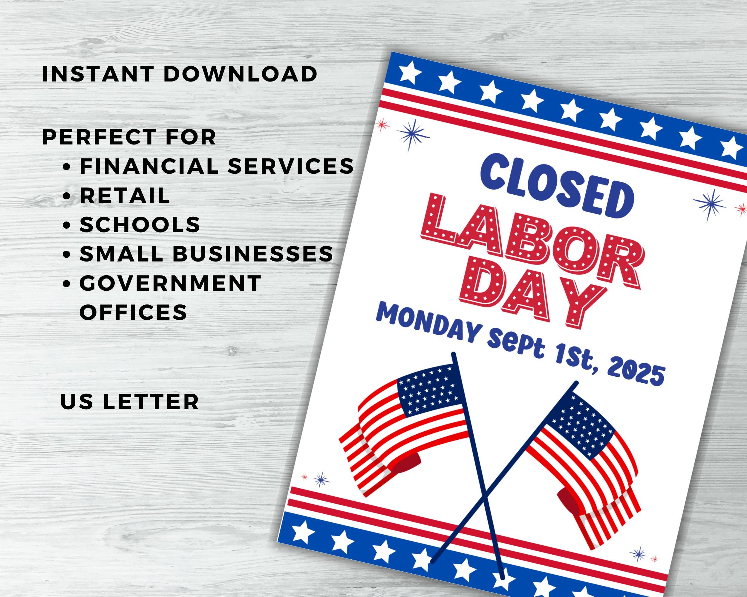 Closed for Labor Day Printable Sign, Labor Day Closed Sign, Closed for ...
