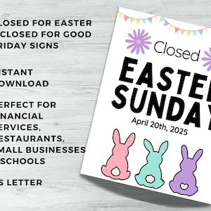 Closed for Easter Printable Sign, Good Friday Closed Sign, Easter ...