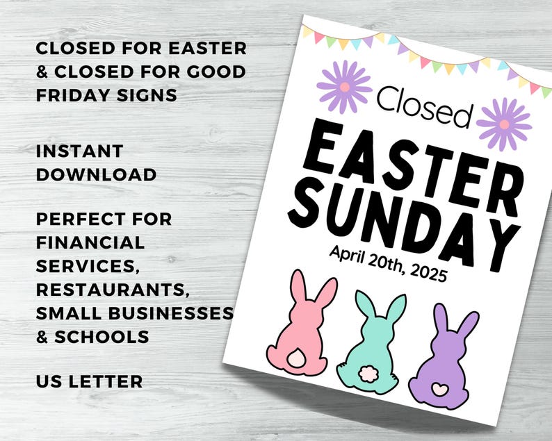Closed for Easter Printable Sign, Good Friday Closed Sign, Easter ...