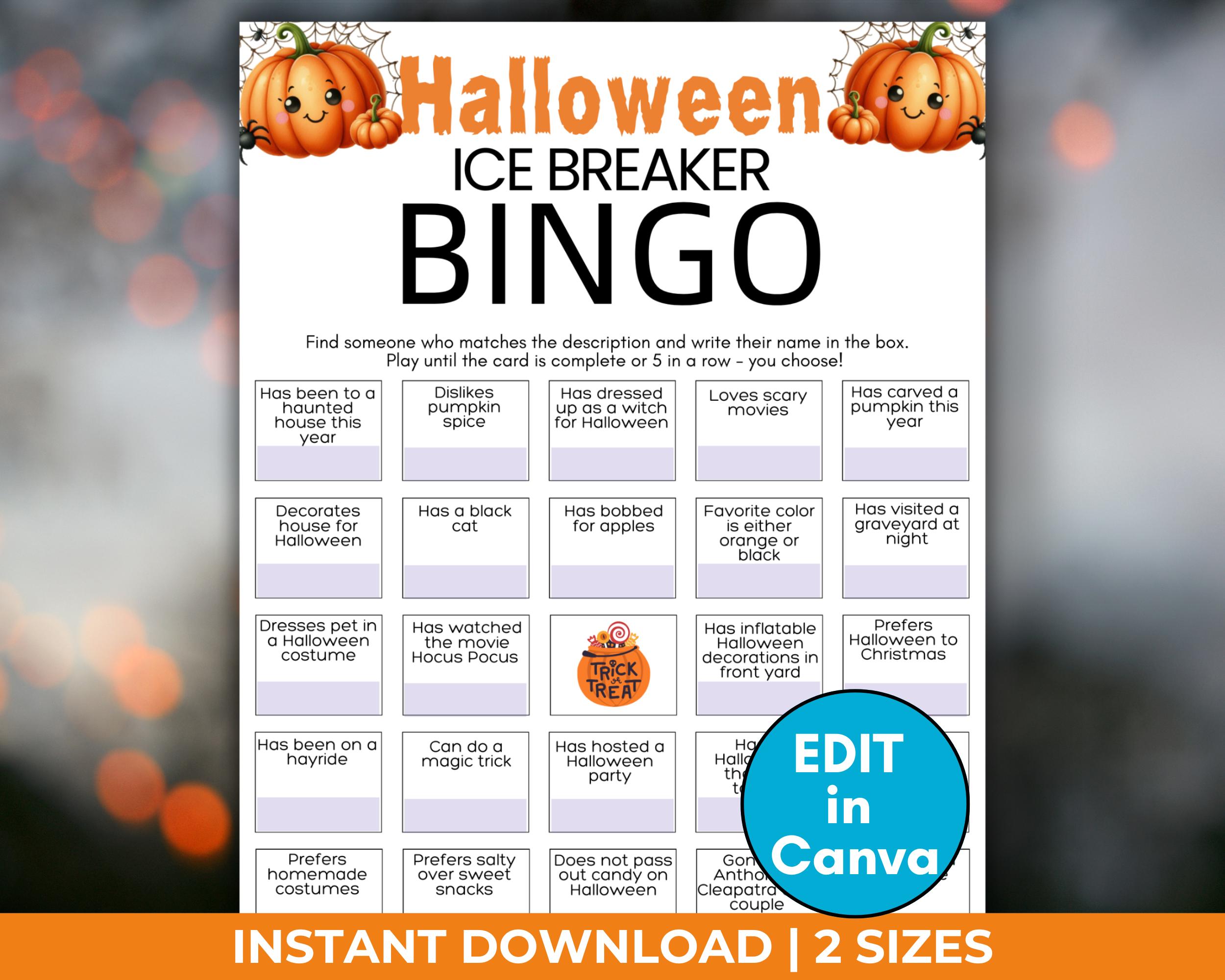 Find Someone Who Bingo Editable, Halloween Ice Breaker Game, Office ...