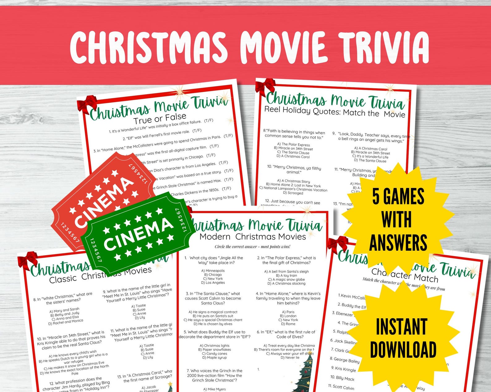 Christmas Movie Trivia Game, Holiday Movie Trivia Games, Christmas ...