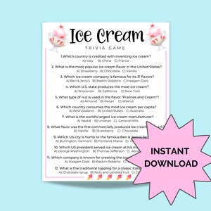 Ice Cream Trivia Printable Ice Cream Party Game Summer Activities for ...