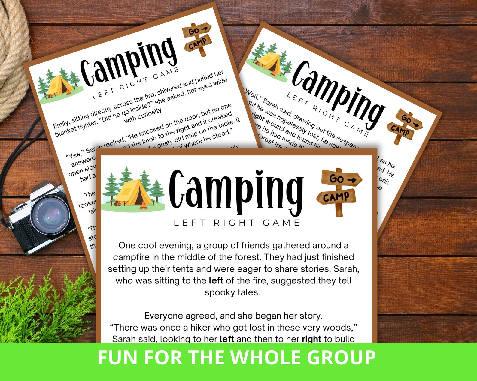 Camping Left Right Game Printable Camping Printable Activity Pass the ...