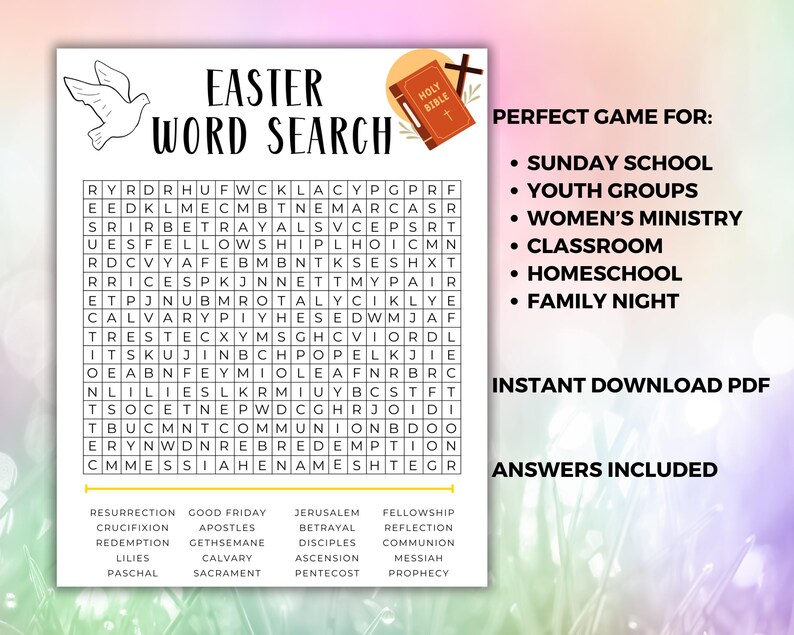 Christian Easter Word Search Printable, Easter Printable, Easter Party ...