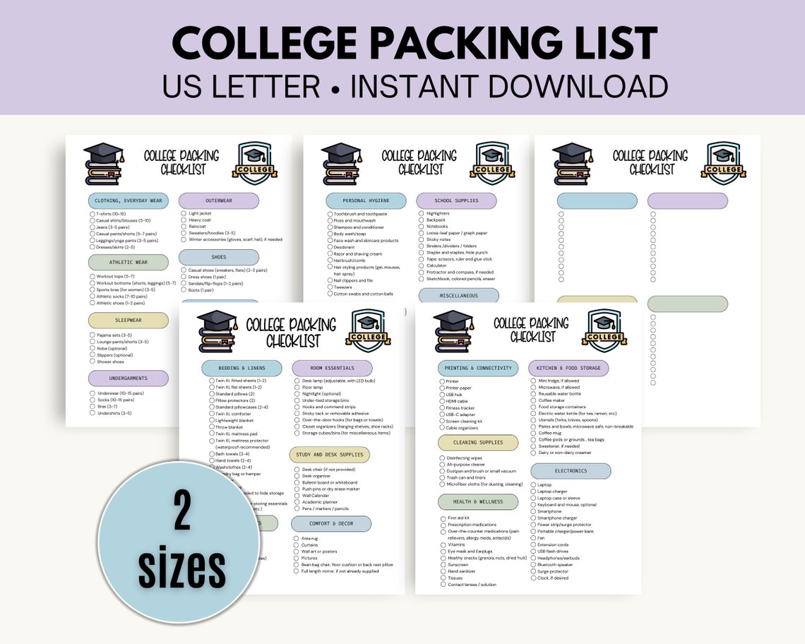 College Packing List Printable College Dorm Essentials Packing List for ...