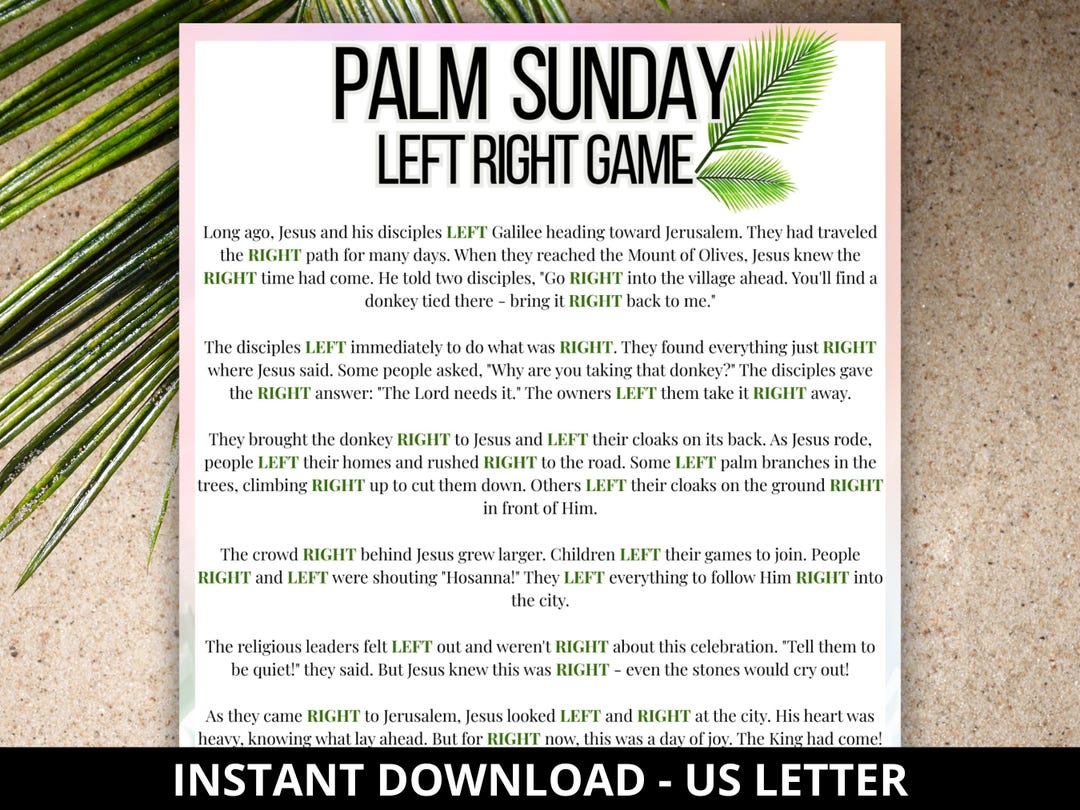 Palm Sunday Left Right Game, Palm Sunday Activity, Christian Right Left ...