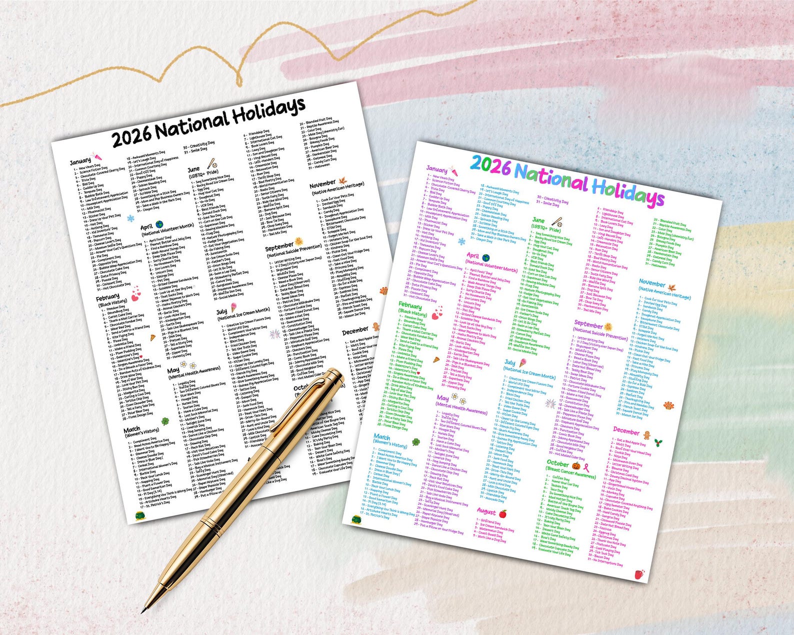 National Days 2026 Printable Calendar, Silly Holidays & Fun Days ...