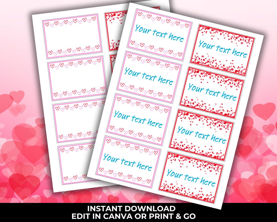Editable Valentine Name Labels, Valentine Name Tags, DIY Valentines ...