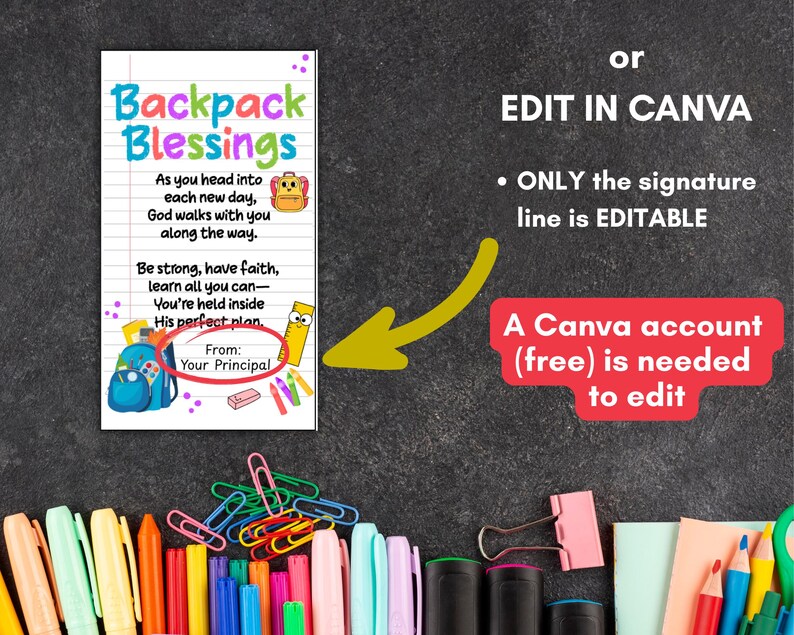 Backpack Blessing Tag, EDITABLE Bless This Backpack, Christian School ...