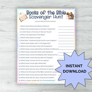 Books of the Bible Scavenger Hunt Bible Trivia Scavenger Hunt Bible ...
