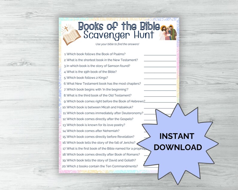 Books of the Bible Scavenger Hunt Bible Trivia Scavenger Hunt Bible ...