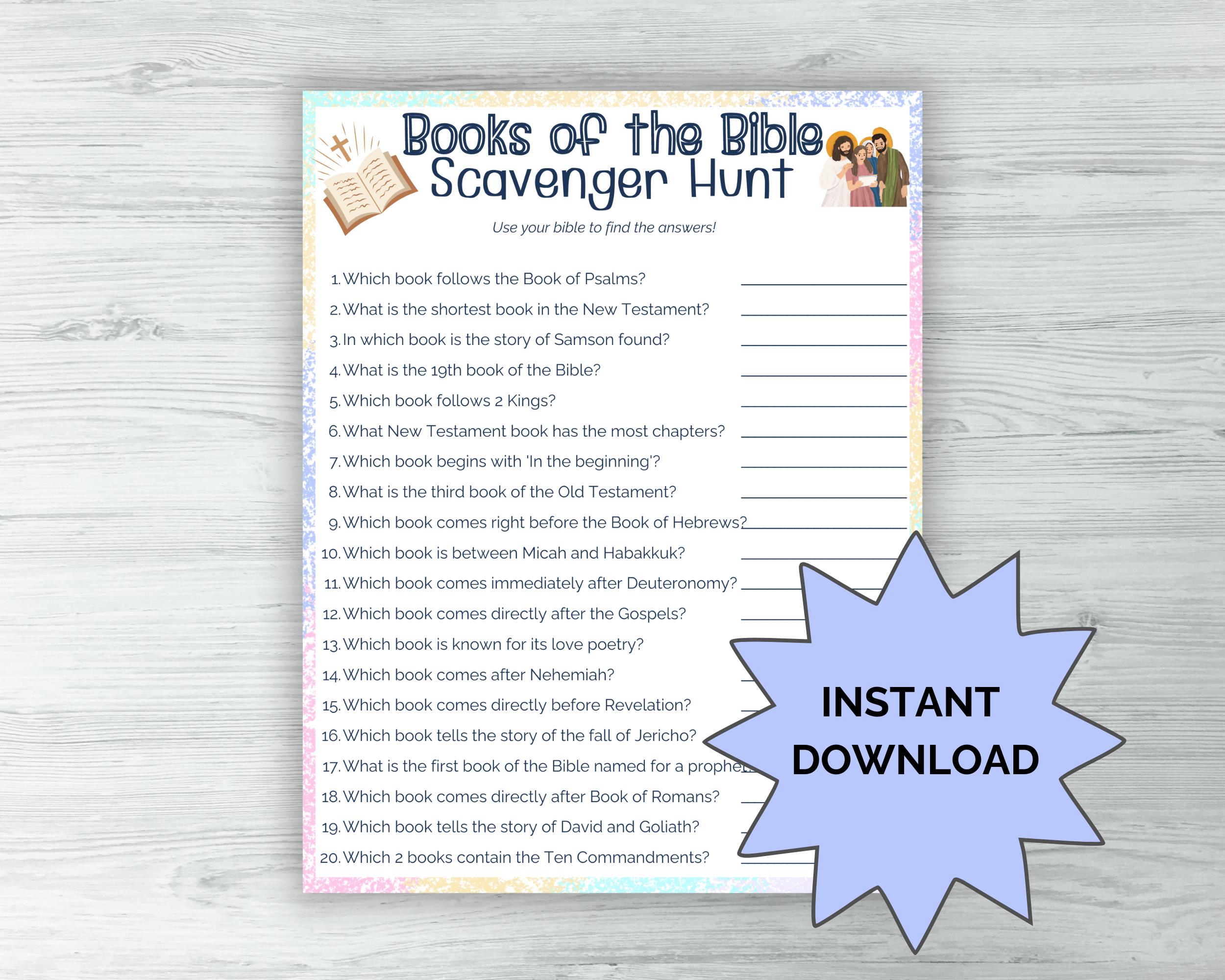 Books of the Bible Scavenger Hunt Bible Trivia Scavenger Hunt Bible ...