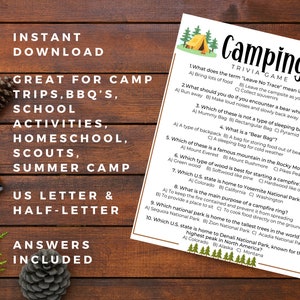 Campfire Trivia Printable; Camping Trivia Printable for Kids Camping ...