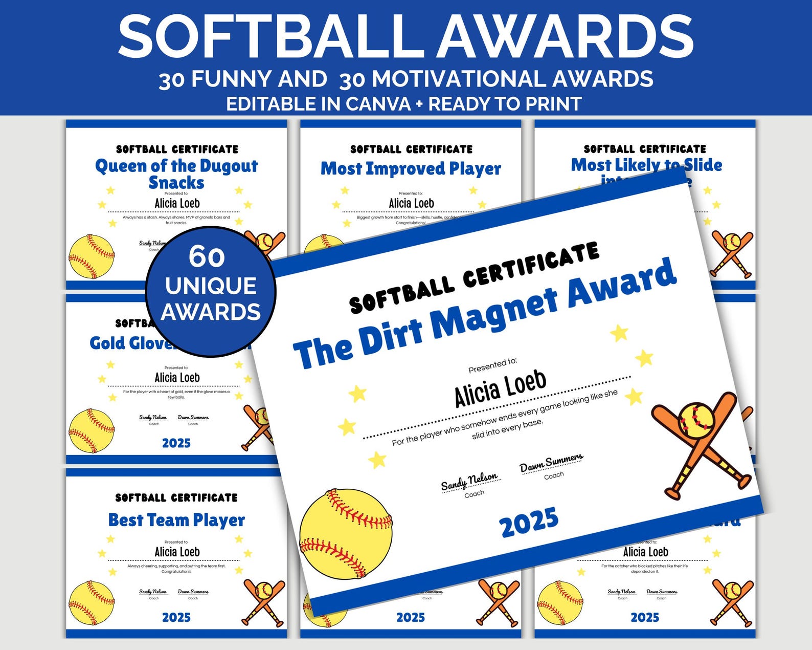 Funny Softball Awards, Softball Superlatives, Softball Certificate ...