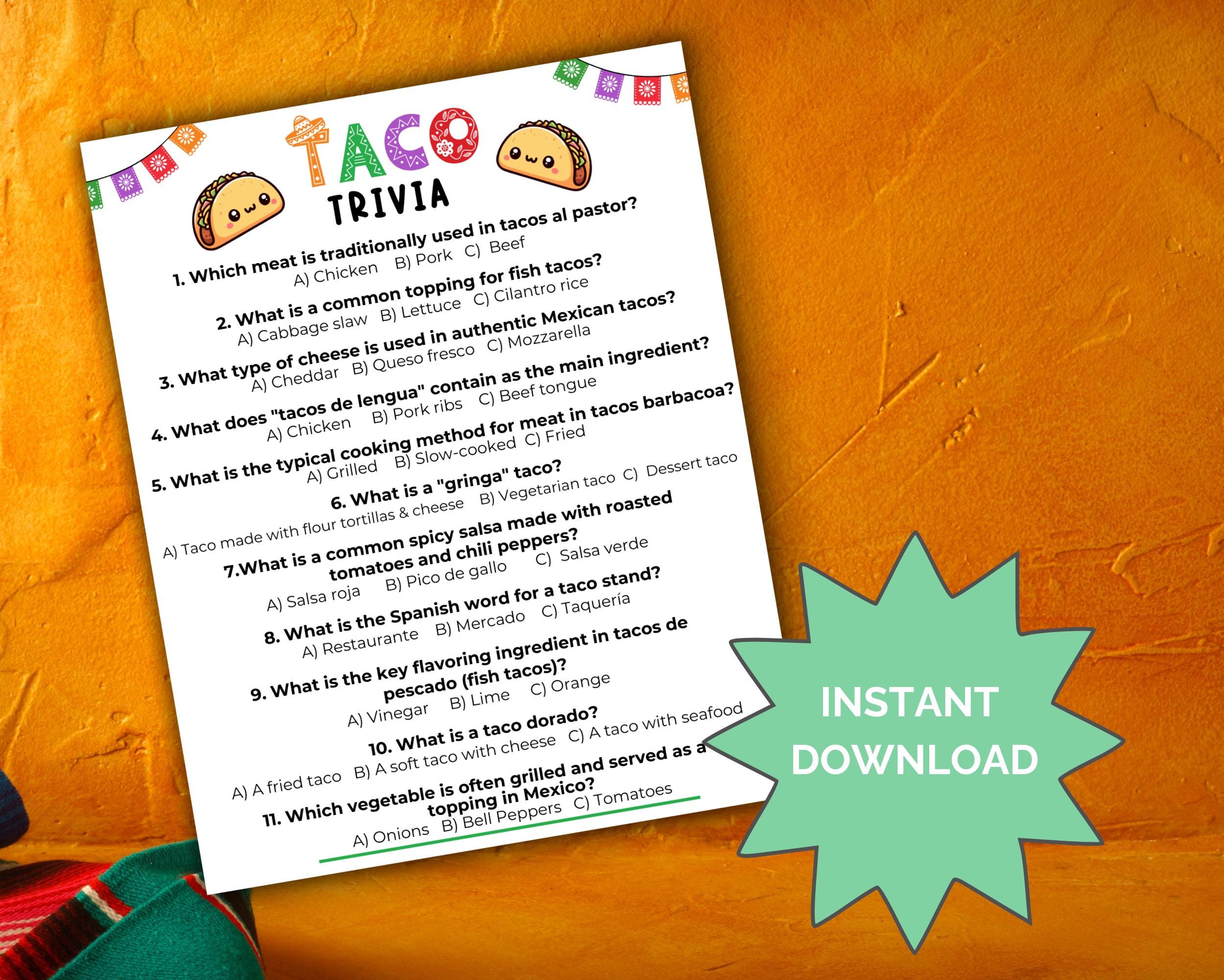 Taco Trivia, Mexican Party Games, Taco Party Games, Fiesta Games ...