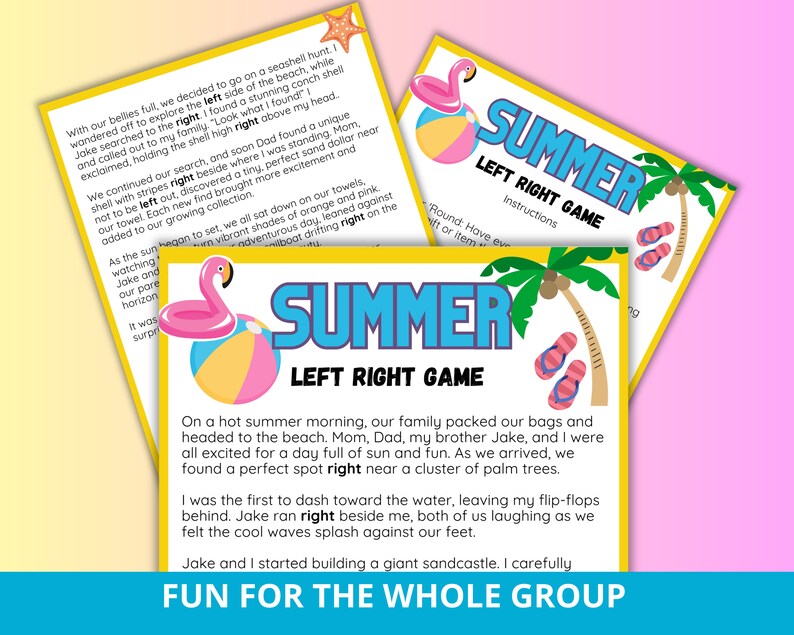 Summer Left Right Game Left Right Summer Printable Game Pool Party Game ...