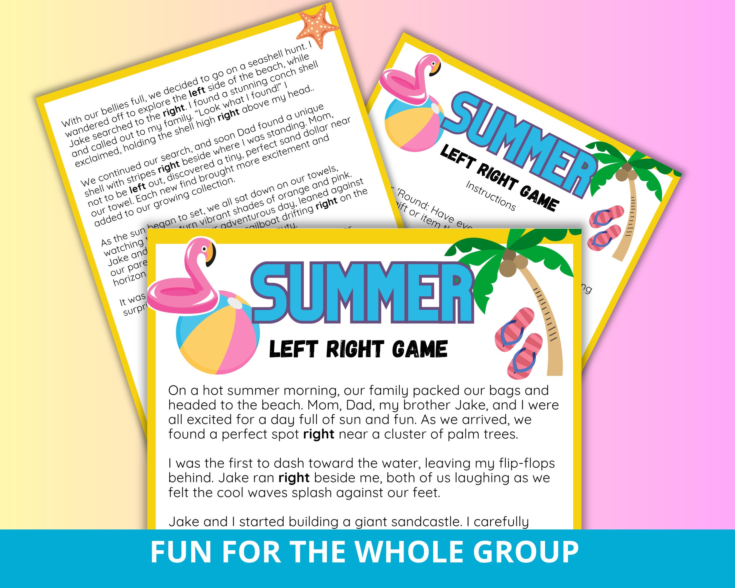Summer Left Right Game Left Right Summer Printable Game Pool Party Game ...