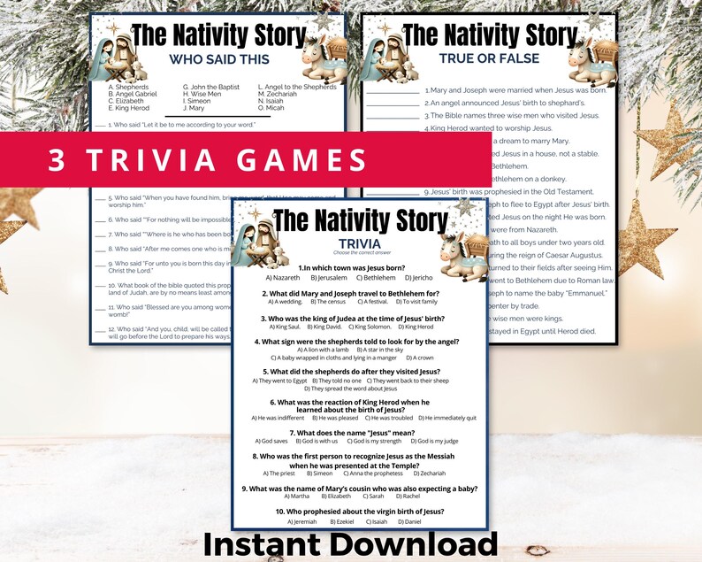 Nativity Trivia, Christmas Games, Nativity Printable, Holiday Trivia ...