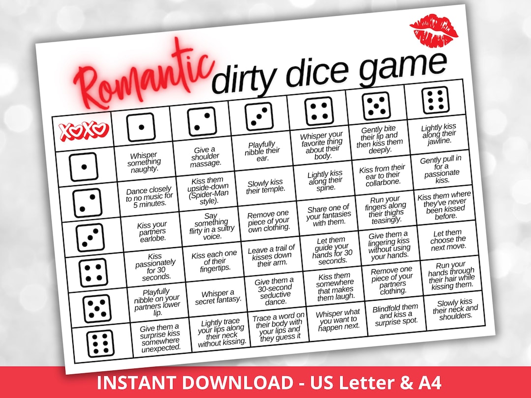 Couples Dice Game Printable, Dirty Dice Game, Romantic Game, Date Night Dice Game Valentines Day ...