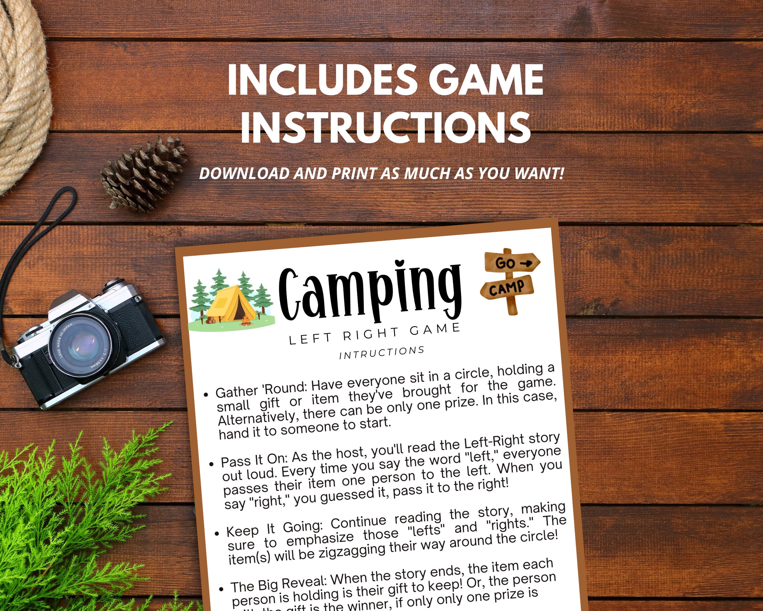 Camping Left Right Game Printable Camping Printable Activity Pass the ...