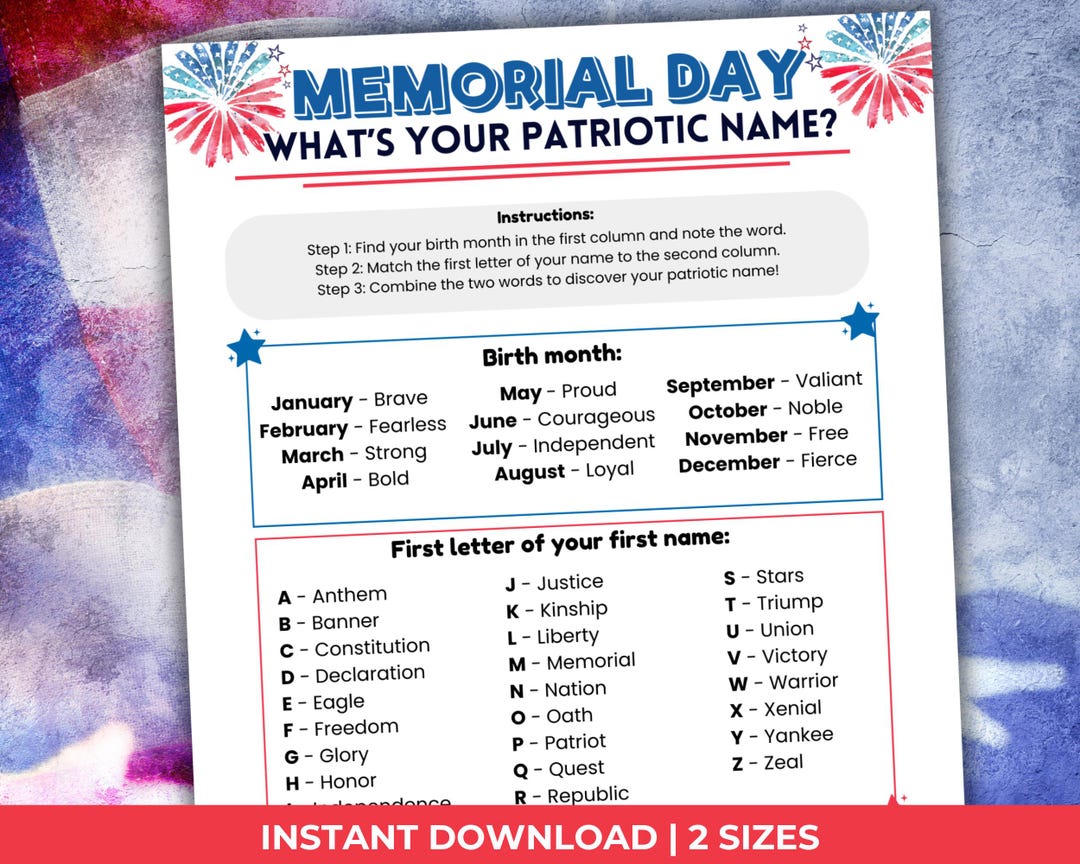 Memorial Day Games, Memorial Day Activity for Kids, Memorial Day BBQ ...