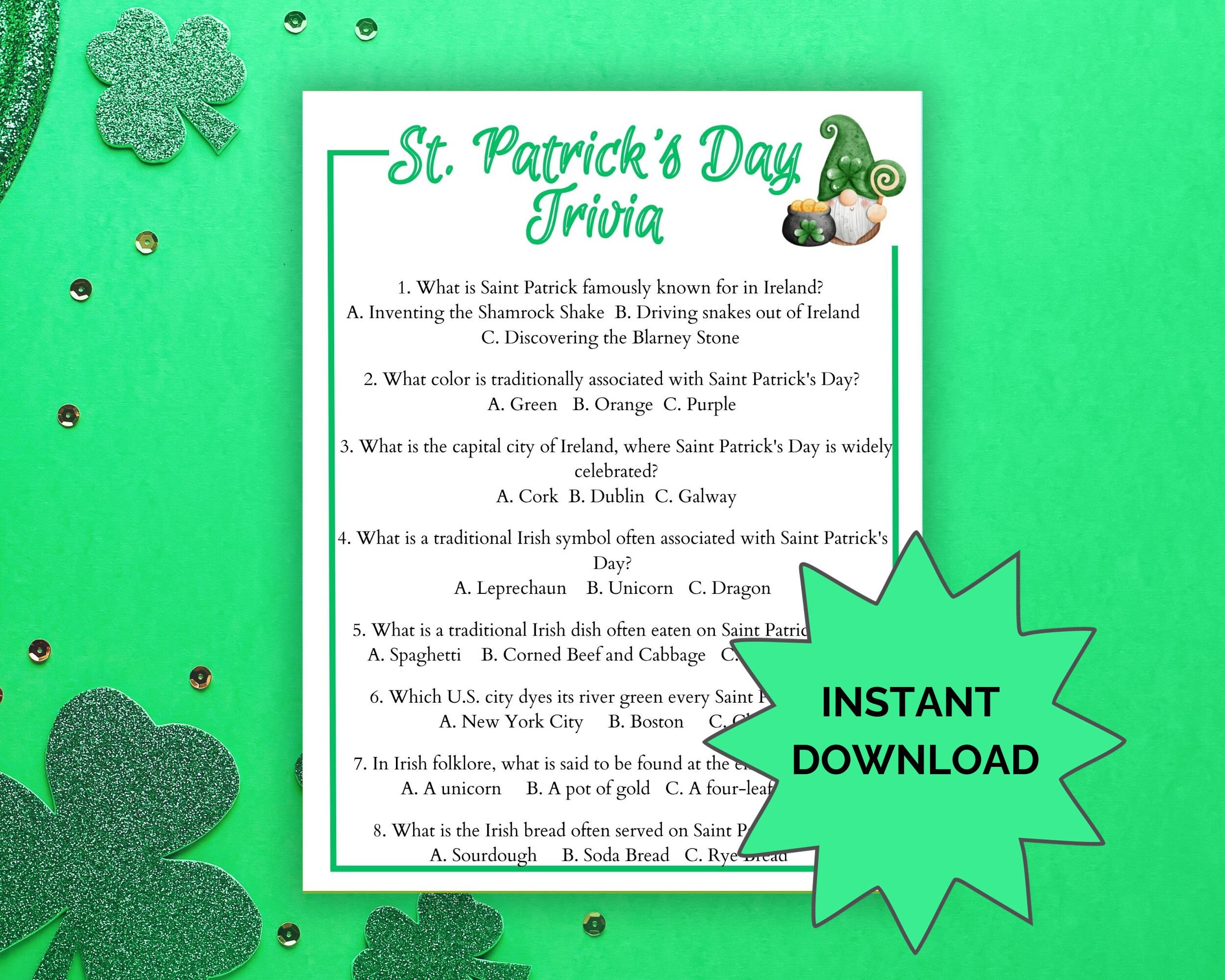 St. Patrick's Day Trivia for Kids Kids St. Patricks Day Printable ...