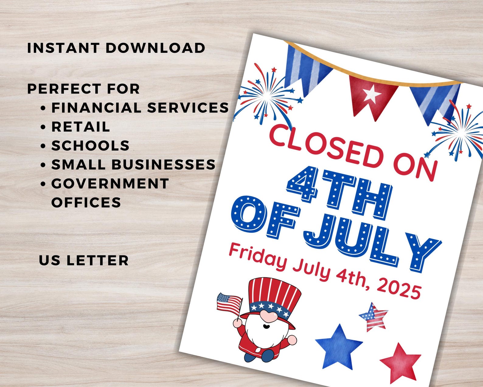 Closed for 4th of July Printable Sign, July 4th Closed Sign, Closed for ...