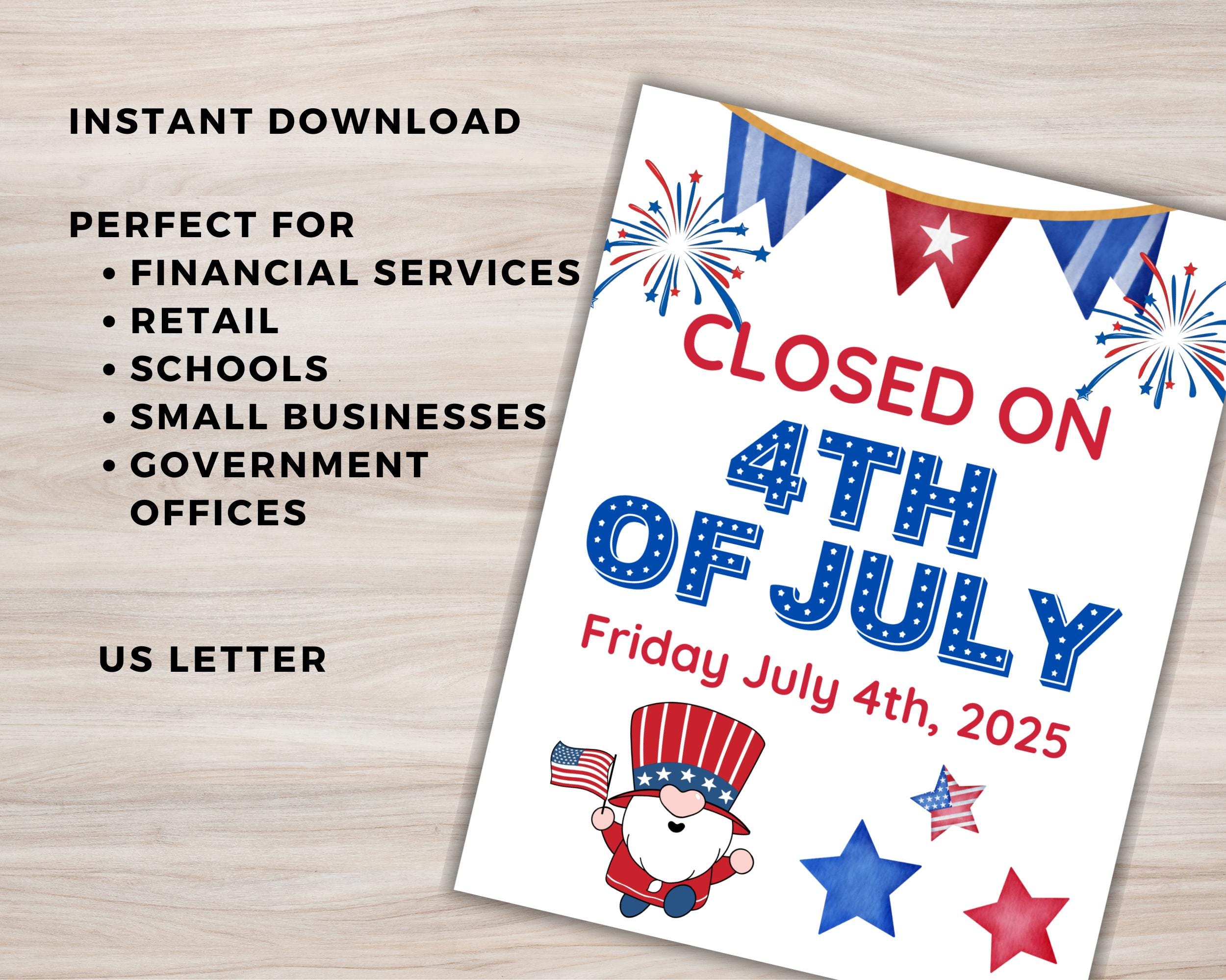 Closed for 4th of July Printable Sign, July 4th Closed Sign, Closed for ...
