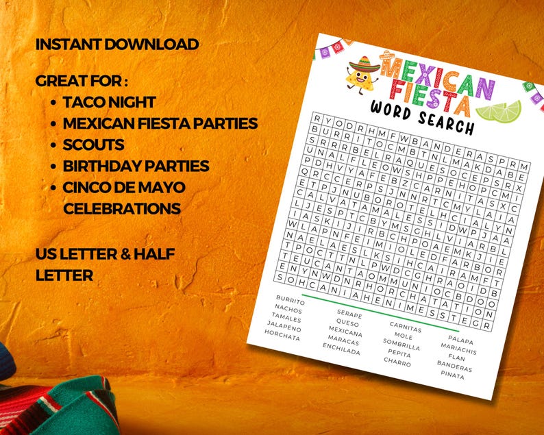 Mexican Party Games, Taco Party Games, Fiesta Games, Fiesta Word Search ...