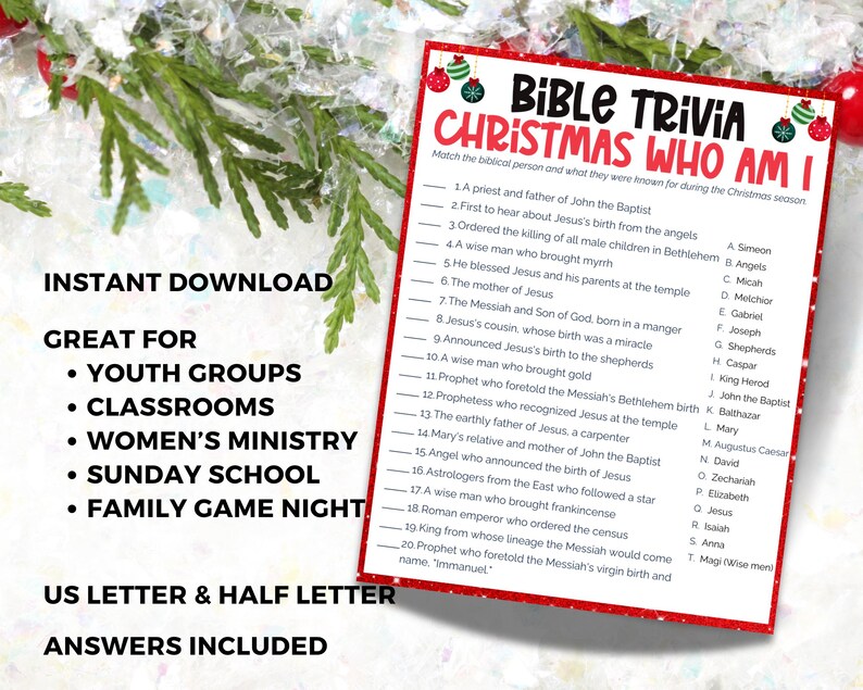 Christmas Bible Trivia, Bible Riddles Who Am I Bible Game Christmas ...