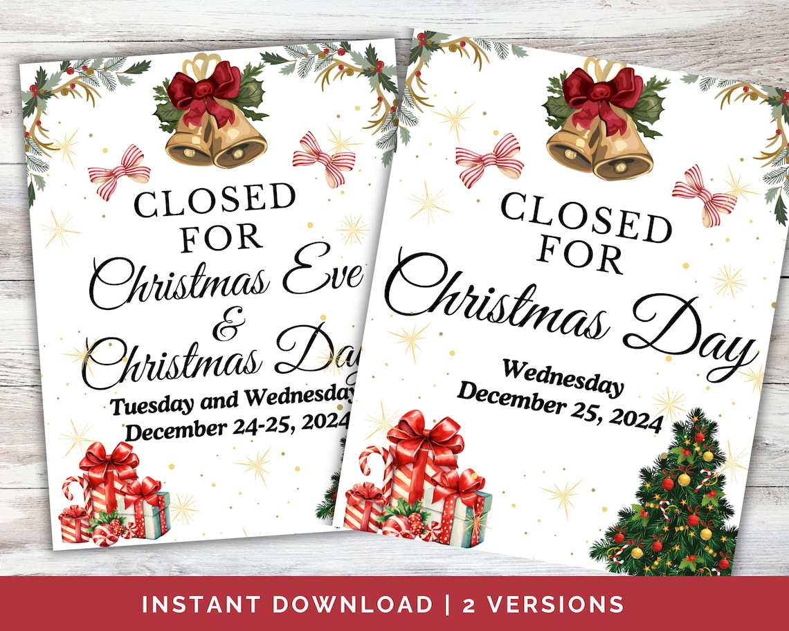 Closed for Christmas Sign, Closed for the Holidays Sign, Holiday Closed ...