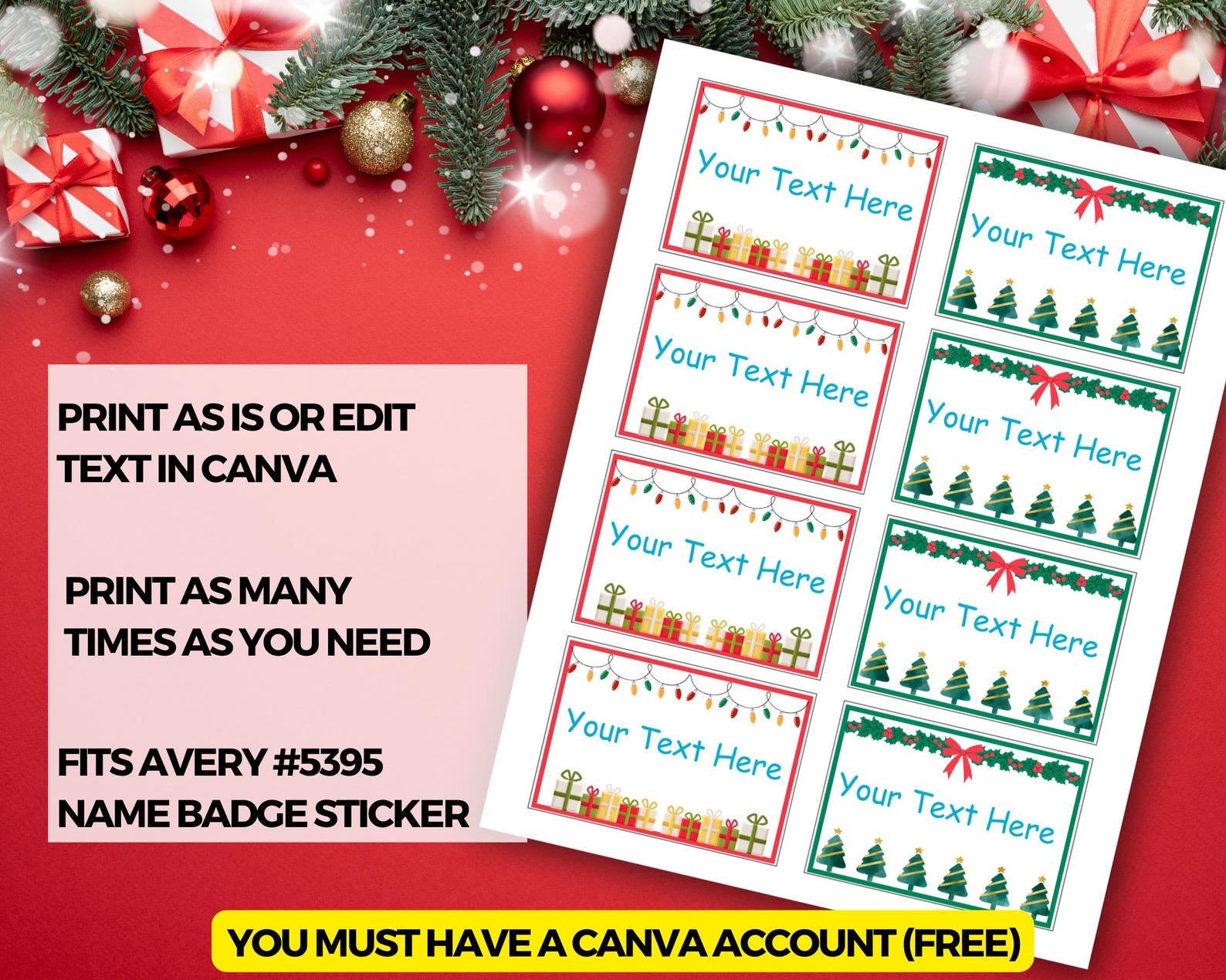 Editable Christmas Name Labels, Christmas Name Tags, DIY Christmas ...