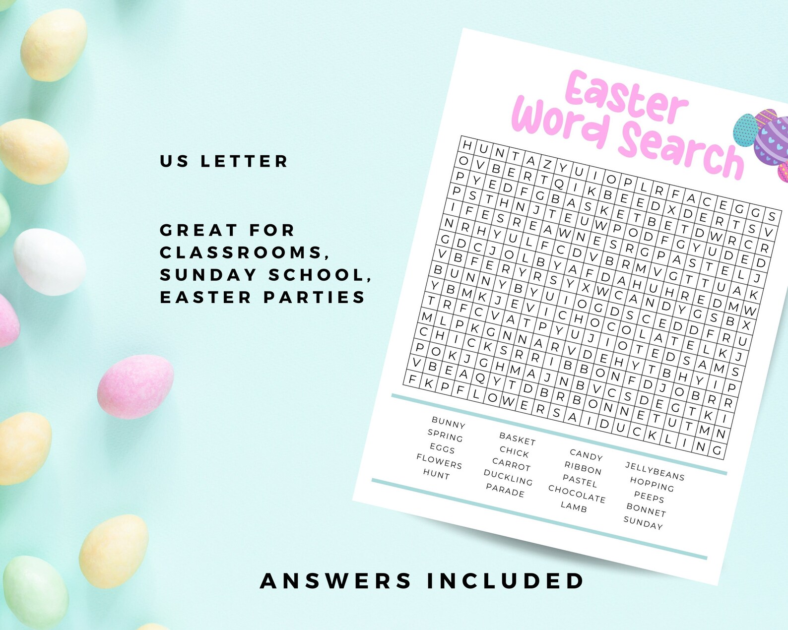Kids Easter Wordsearch | Easter Printable Game | Easter Word Search for ...
