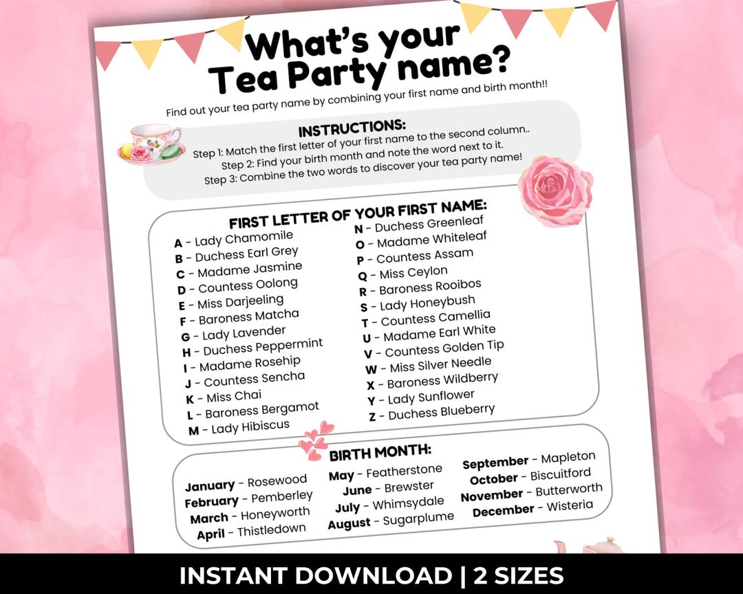 Whats Your Tea Party Name Game, Tea Party Name Game, Slumber Party ...