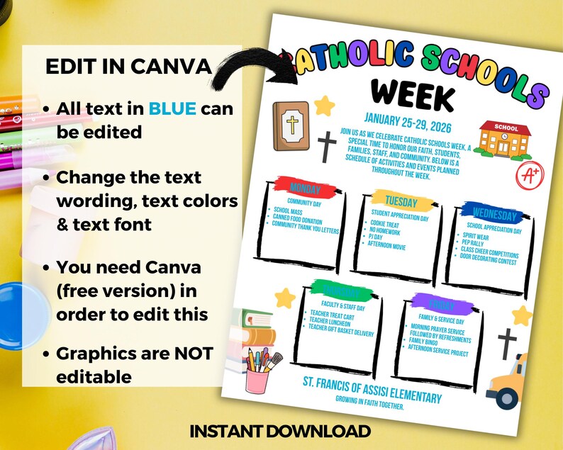 Catholic Schools Week Template, Editable Event Flyer, Printable Student ...