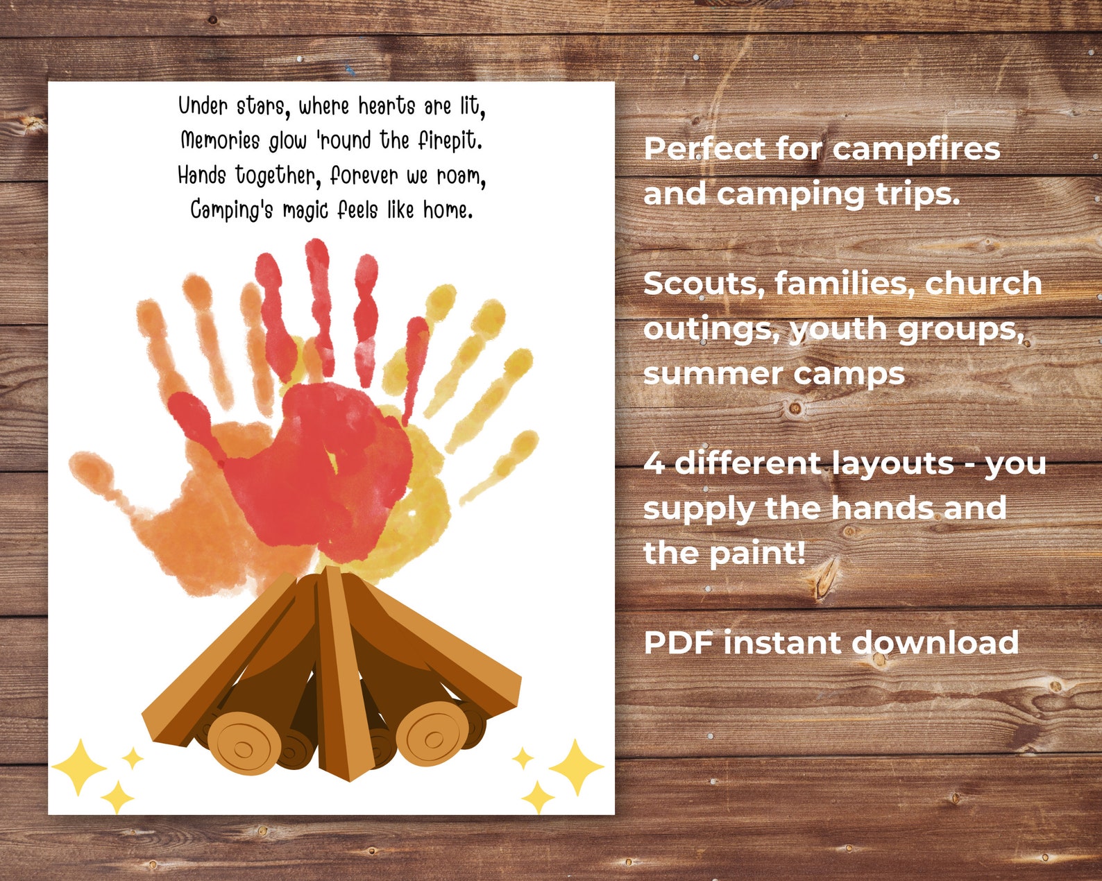 Campfire Handprint Printable | Camping Handprint Art | Campfire Art ...